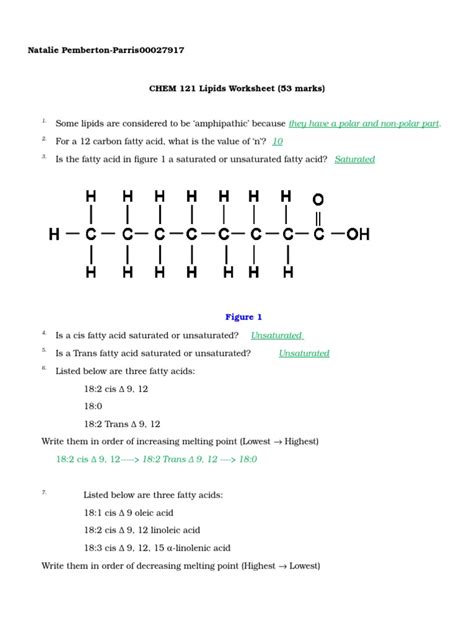 Lipids Worksheet Lipoprotein High Density Lipoprotein