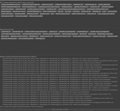 Shader Variants Collection How Can I Restric List Unity Engine