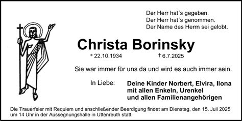 Traueranzeigen Von Christa Borinsky Trauernnde