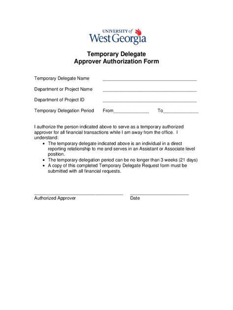Fillable Online Temporary Delegate Approver Authorization Form Fax Email Print Pdffiller