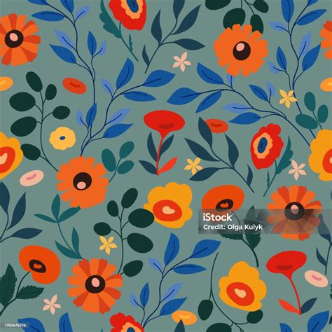 Vintage Abstract Flowers Seamless Pattern Vector Ditsy Simply Floral