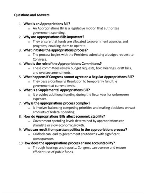 Appropriations Bill Personal Finance And Economics Reading Comprehension