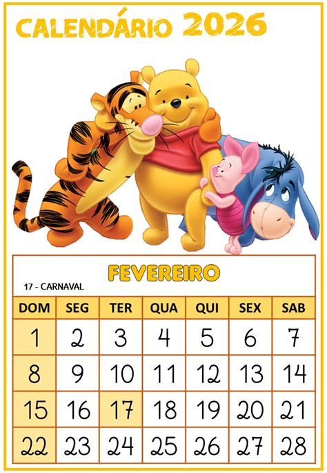 Israela Kotona Calendário 2026 Ursinho Pooh
