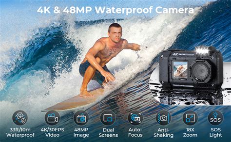 Shockproof Action Camera 8k Uhd 70mp Waterproof Digital Camera 33ft