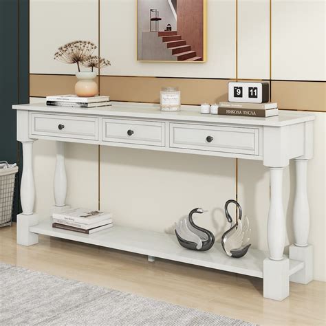 Console Tablesofa Table With Storage Drawers And Bottom Shelf On