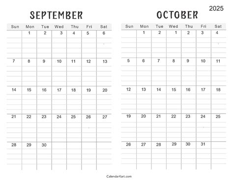 September October Calendar 2025 Printable Calendar Printable