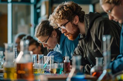 Dedicated Teachers Conducting Experiments In Lab Premium Ai Generated