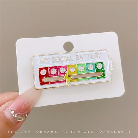 [rainbow] Slidable Personalized Social Battery Enamel Brooch My Social