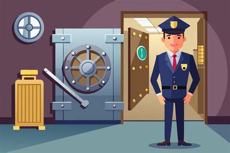Bank Vault Room With A Secure Safe Door And An Officer Guard For Safety