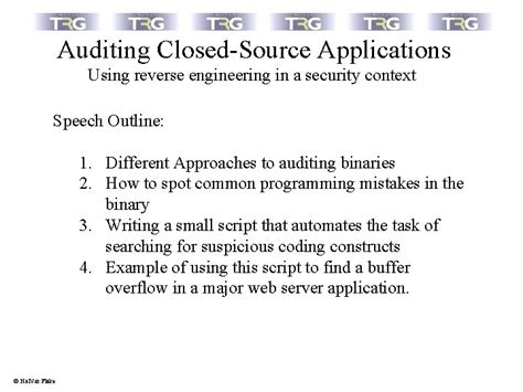 Auditing Closedsource Applications Using Reverse Engineering In A