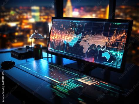 High Resolution Computer Monitor Displaying Complex Data Visualizations