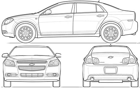 2008 Chevrolet Malibu Sedan Blueprints Free Outlines