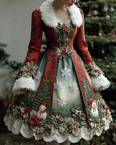 Womens Christmas Contrast Snowflake Embroidered Ruffle Mini Dress6608