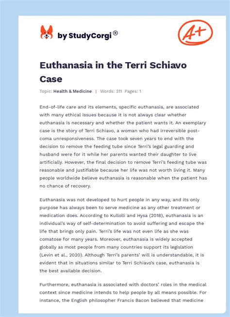 Euthanasia In The Terri Schiavo Case Free Essay Example