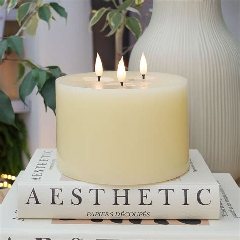 Battery Operated Ivory Real Wax Signature 3 Wick Candle Indoor