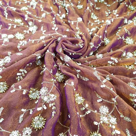 Mirha Hand Embroidered Brown Organza Shimmer Tissue With Intricate Flo