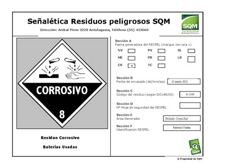 Señalizacion Respel Baterías Usadas Señalética Residuos Peligrosos
