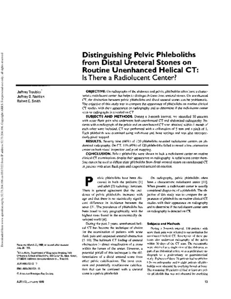 Pdf Distinguishing Pelvic Phleboliths From Distal Ureteral Stones On Routine Unenhanced