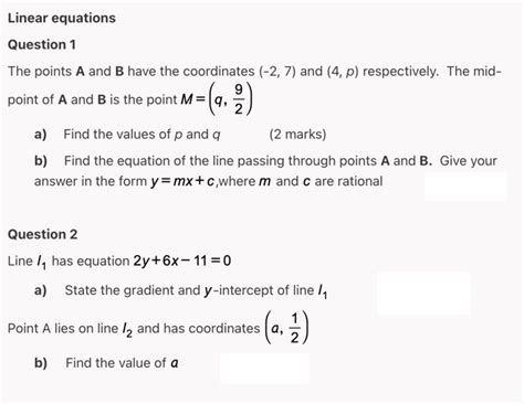 Solved Linear Equations Question 1 The Points A And B Have Chegg Com