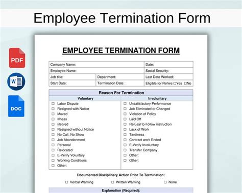 Employee Termination Form Editable Printable Employee Off Boarding Form Hr Terminate Employee