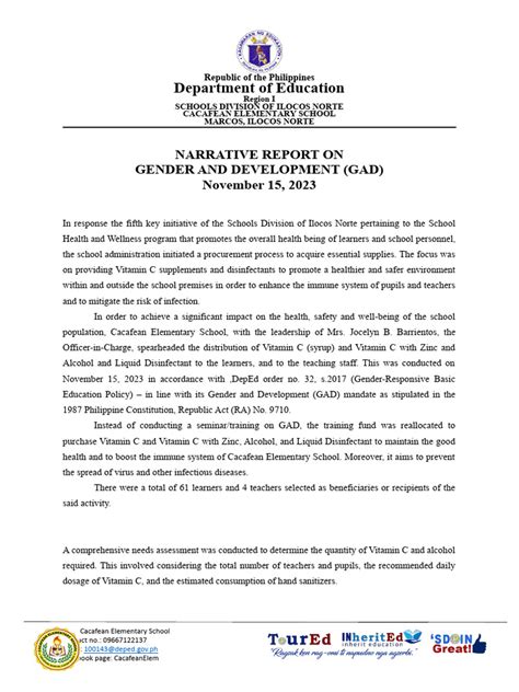 Narrative Report Gad Ocotber Sy2023 2024 Pdf Vitamin Vitamin C