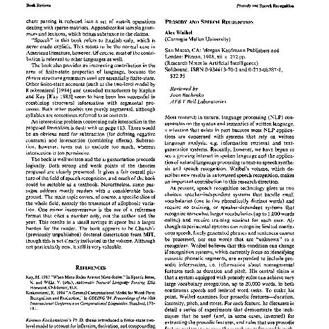 Book Reviews Prosody And Speech Recognition Acl Anthology