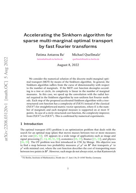 pdf accelerating the sinkhorn algorithm for sparse multi marginal