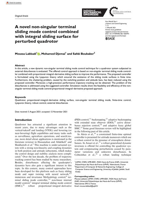 Pdf A Novel Non Singular Terminal Sliding Mode Control Combined With