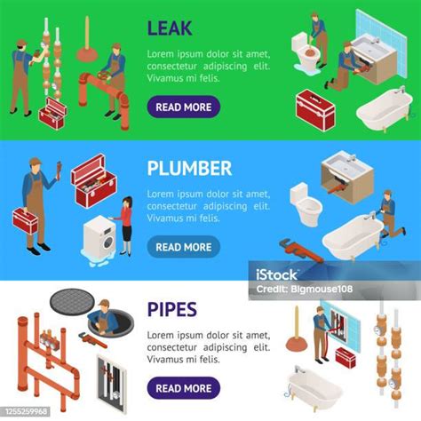 균일 한 개념 배너 수평 세트 3d 등극 보기의 캐릭터 배관공 벡터 3d 렌더에 대한 스톡 벡터 아트 및 기타 이미지 3d 렌더 3차원 형태 개념 Istock