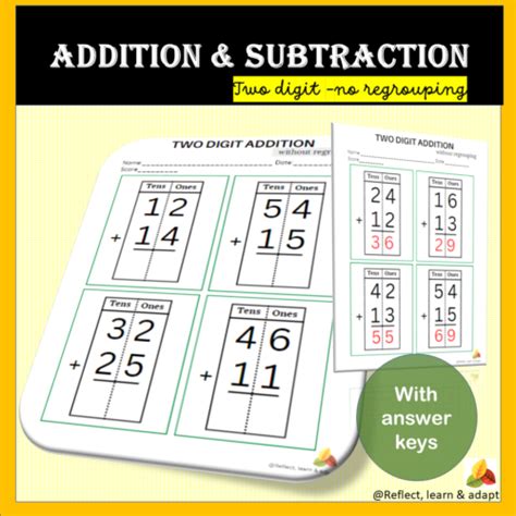 Two Digit Addition Without Regrouping Adaptive Resources Classful