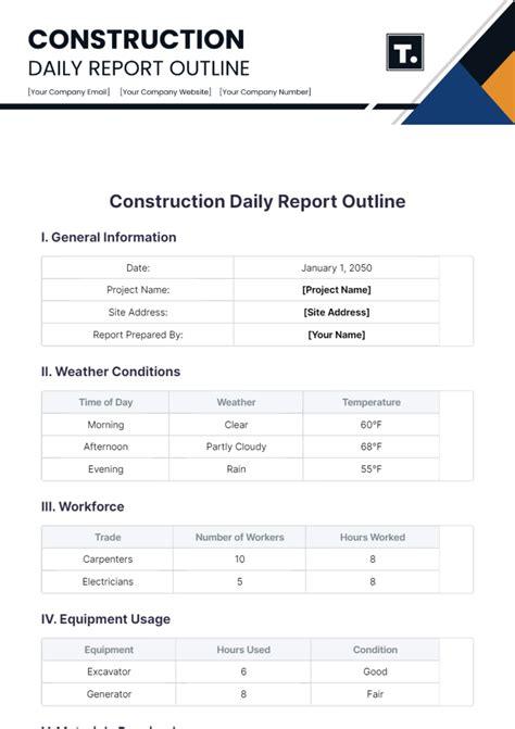 Construction Daily Report Template Free