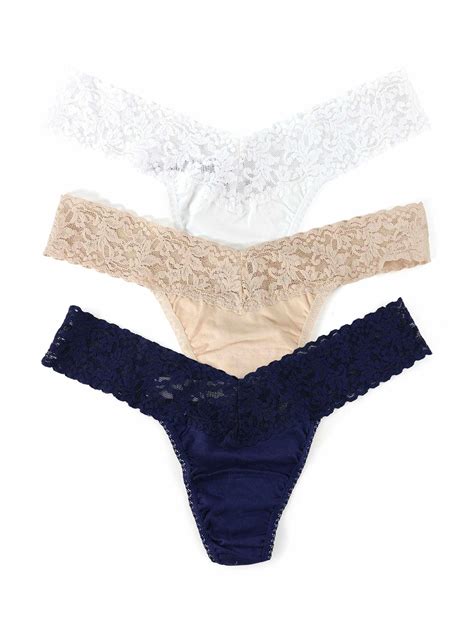 3 Pack Supima® Cotton Low Rise Thongs With Lace Whitechainavy Hanky