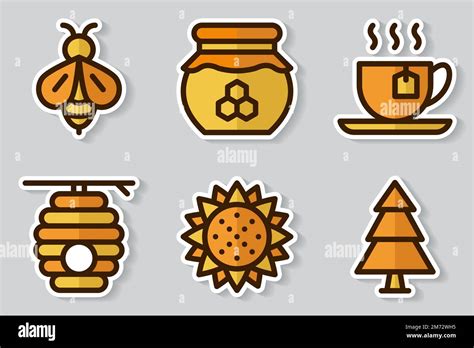 Set Of Honey Theme Stickers Icons Set Of Stickers On Bee Theme Simple