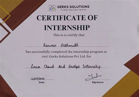 Ranveer Deshmukh On Linkedin Internship Linux Devops Itskills Techinternship 24x7geeks…