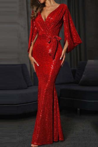 Formal Solid Lace Patchwork V Neck Evening Dress Dresses