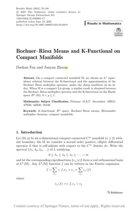 Bochner Riesz Means And K Functional On Compact Manifolds Request Pdf