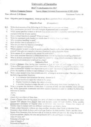 MSc IT OOP Past Papers With Solution OOP Object Oriented Programing SU Studocu