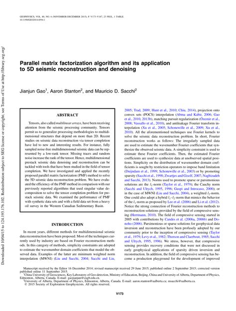 PDF Parallel Matrix Factorization Algorithm And Its Application To D Seismic Reconstruction