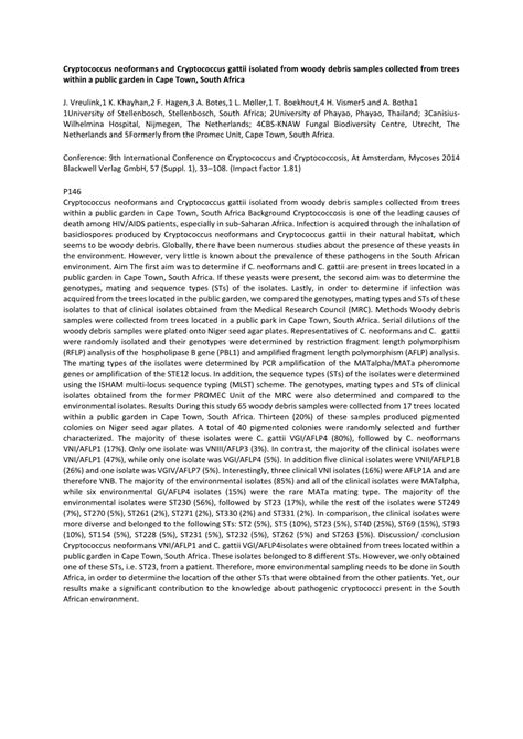 Pdf Cryptococcus Neoformans And Cryptococcus Gattii Isolated From Woody Debris Samples