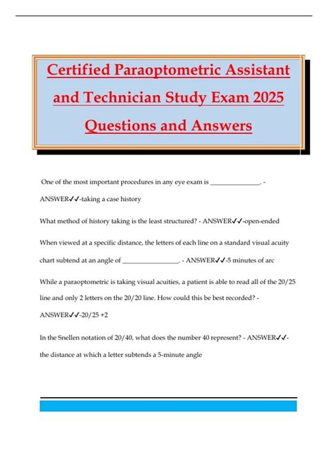 Certified Paraoptometric Assistant And Technician Study Exam 2025
