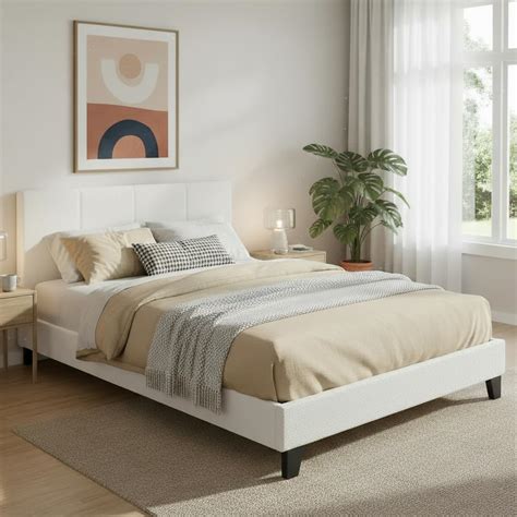 Artiss Double Bed Frame Platform Bed Base With Wooden Headboard White