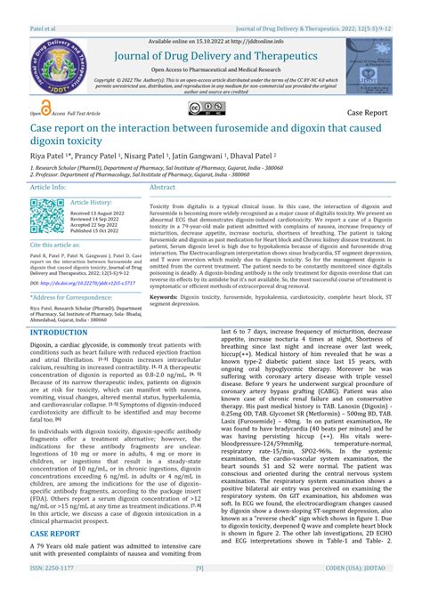 Pdf Case Report On The Interaction Between Furosemide And Digoxin