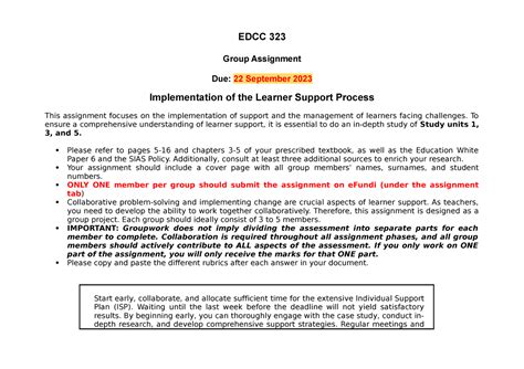 Assignment 1 Edcc323 2023 Edcc 323 Group Assignment Due 22 September