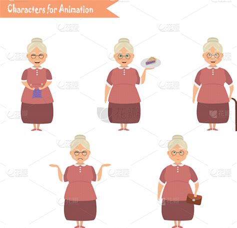 祖母家庭妇女卡通幽默分离着色概念母亲图像模板站