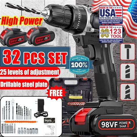 32pcs Set Cordless Drill 98v Impact Drill Set Hand Drill Set Electric