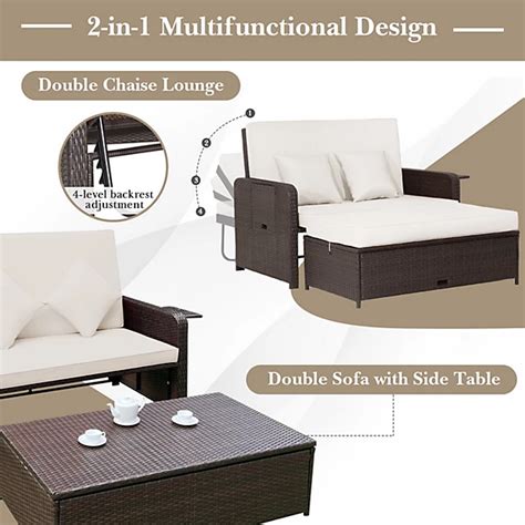 Coswtay Patio Rattan Daybed Set Wicker Loveseat Sofa Wottoman And Side