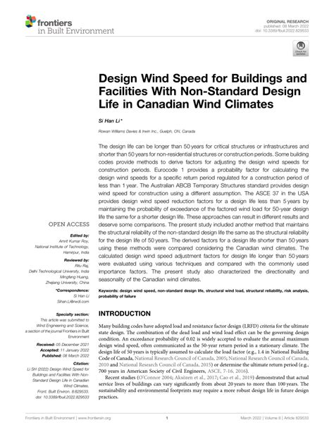 Pdf Design Wind Speed For Buildings And Facilities With Non Standard