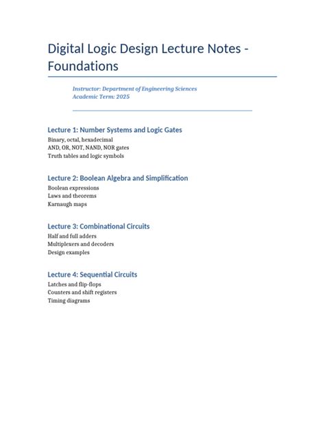 Digital Logic Design Lecture Notes Foundations Pdf