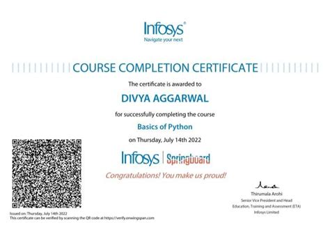 Divya Aggarwal On Linkedin Infosys Springboard Certificate