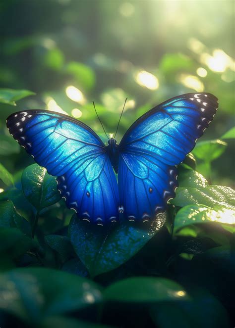 Tropical Rainforest Blue Morpho Butterfly Poster Picture Metal